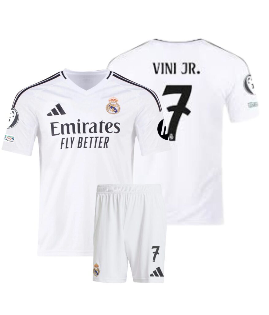 Kit Niño Real Madrid Titular 2024/25 – Vini Jr. #7 – Camisetas de Fútbol